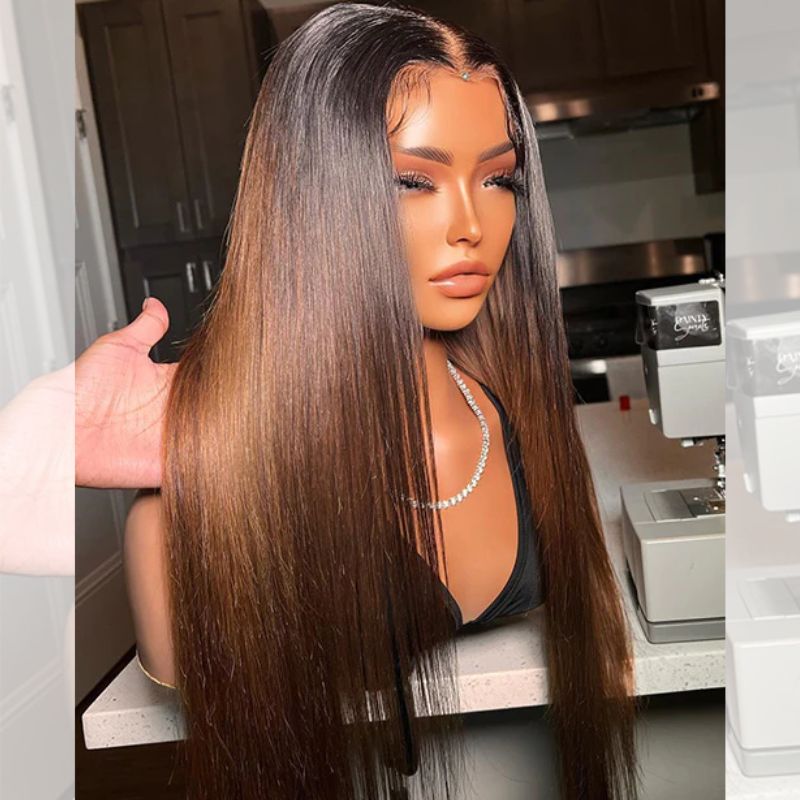 Ombre Brown Color Straight Human Hair Wigs Glueless HD Lace Wigs ...