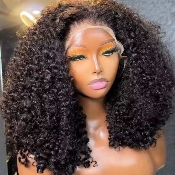 300% Density Popping Curly Glueless HD Lace Front Wig Pre Bleached Rea ...