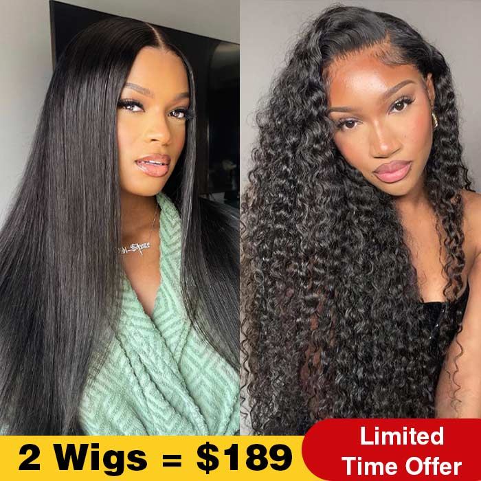 2Wigs $189 Glueless Straight & Water Wave Wig 8x5 Pre Cut HD Lace Wig ...