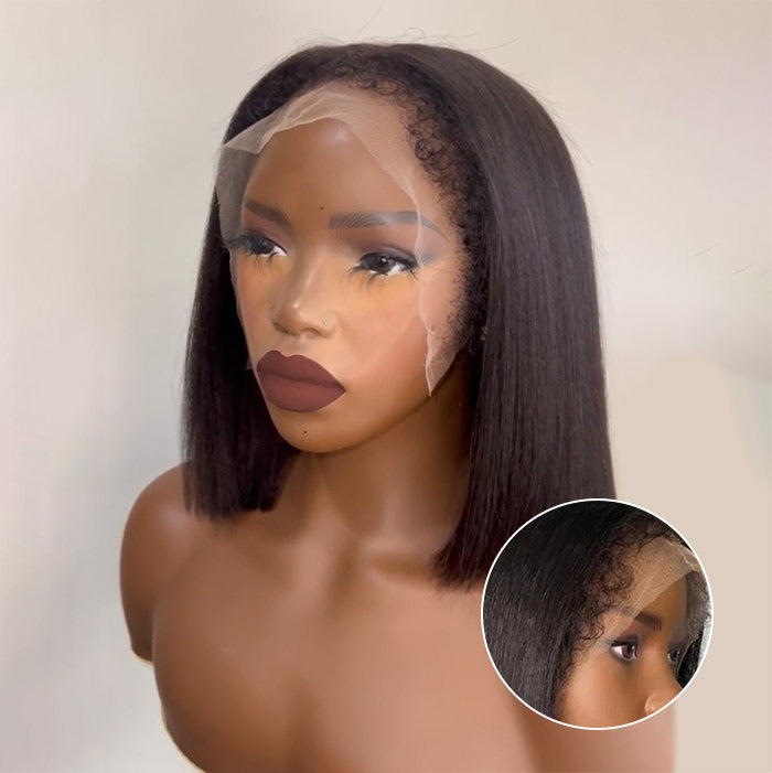 4C Hairline Kinky Edges Straight Bob Wig Bleached Knots Glueless HD ...