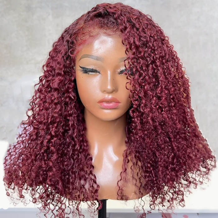 99J Burgundy Red Kinky Edges 4C Hairline Straight/Kinky Straight/Curly ...