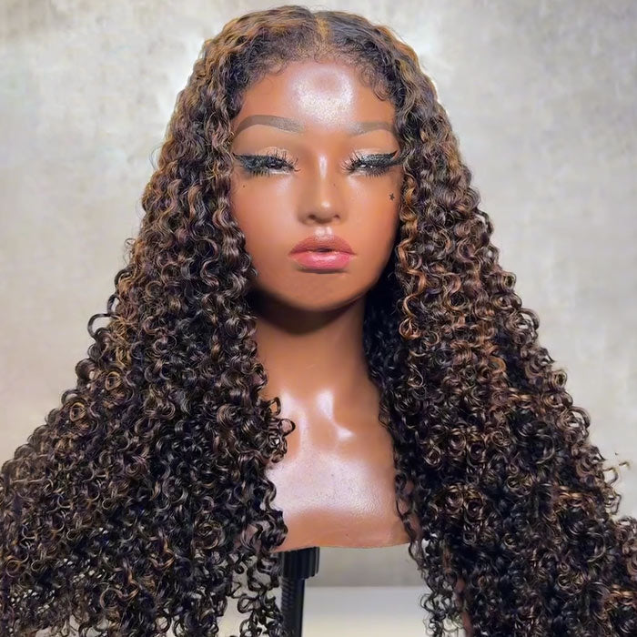 Blonde Highlights 4C Edges Curly Wig P1B/30 Balayage Pre Cut Pre Pluck ...