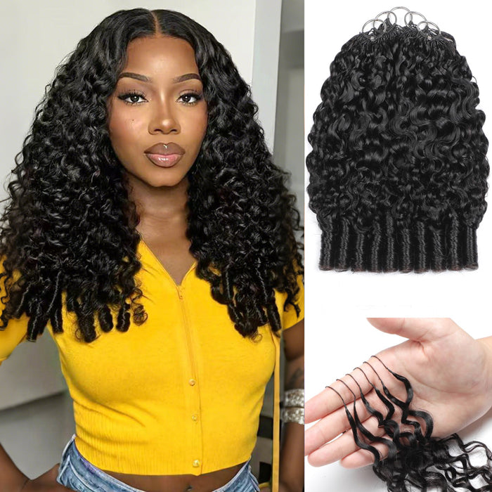 Burmese Curly Seamless Crochet Hair Pre-Looped Human Hair Extensions N ...