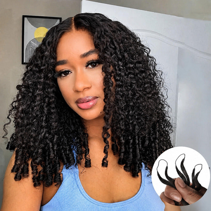 Burmese Curly Seamless Crochet Hair Pre-Looped Human Hair Extensions N ...