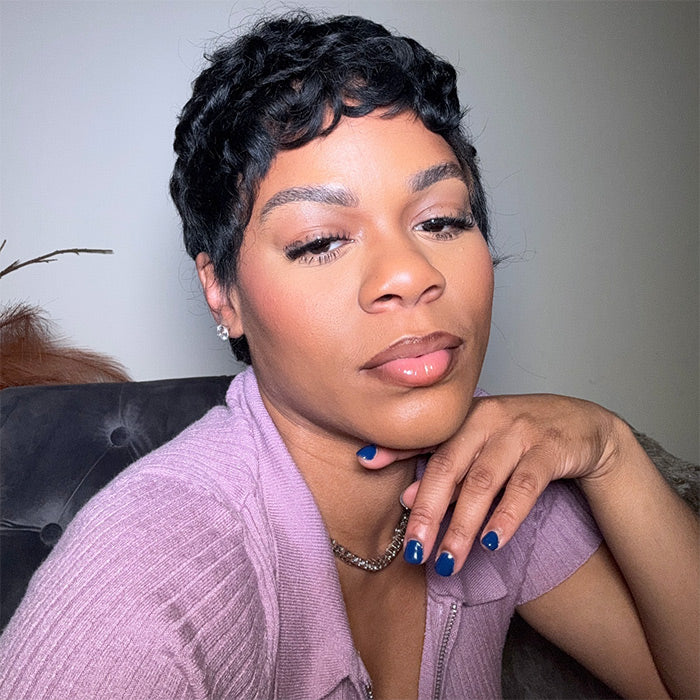 Glueless Curly Pixie Wig Pre Styled Human Hair Machine Made Short Pixi ...