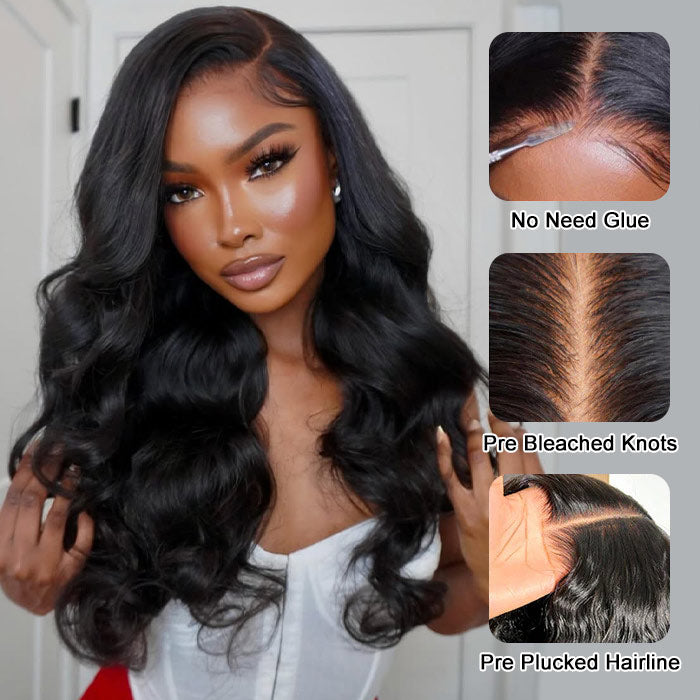 Glueless Ocean Wave Human Hair HD Lace Wig Bleached Knots Middle/Side ...