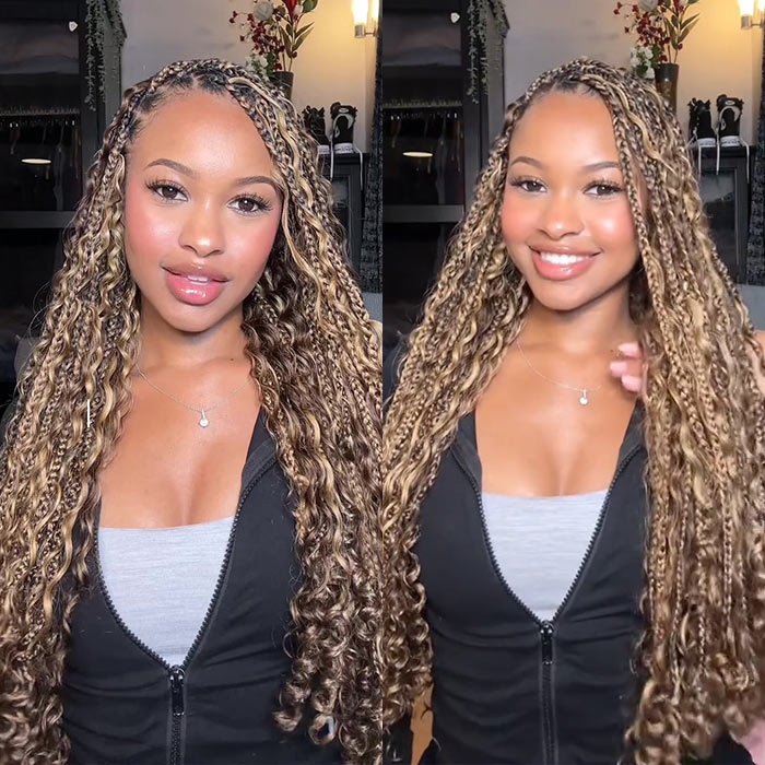Knotless Boho Braided Glueless Wig Drawstring 13x6 Lace Frontal Wig ...