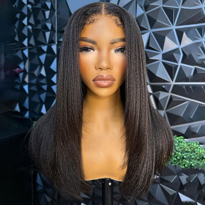 Kinky Edges 4C Hairline Yaki Straight Layered Cut Glueless Wig 220% De ...