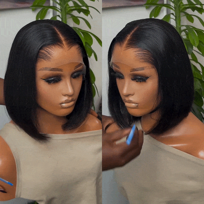 4C Hairline Kinky Edges Straight Bob Wig Bleached Knots Glueless HD ...