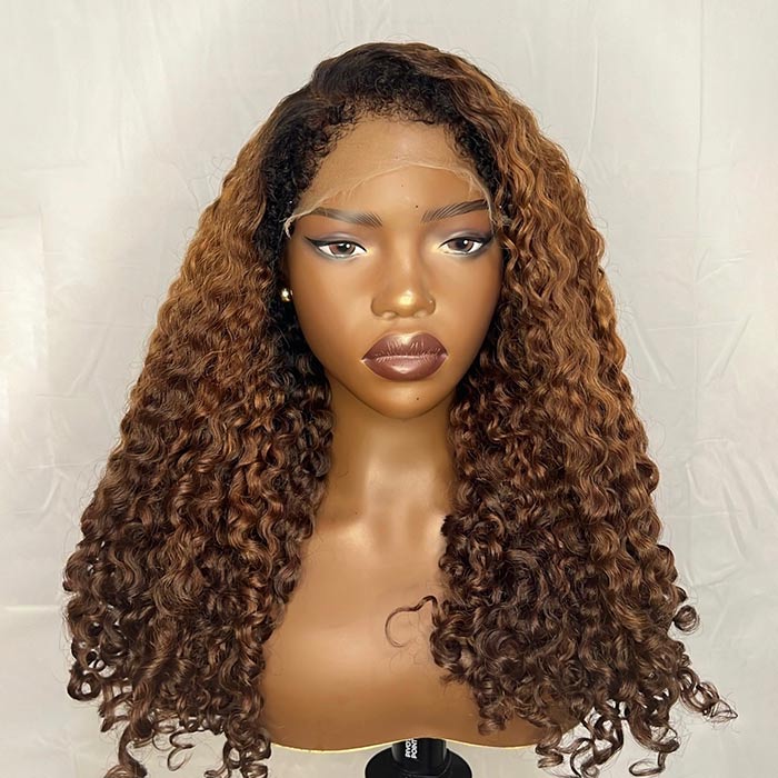 4C Edges Coily Curly Wig Black Brown Ombre Glueless HD Lace Wig ...