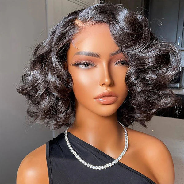 Loose Wave Side Part Bob Wig Left/Right C Part HD Lace Asymmetrical Hu ...