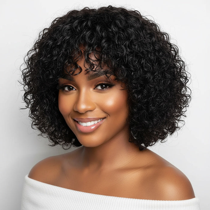 Clearance Sale | Glueless Curly Bob Wig Short Human Hair Wig With Bang ...