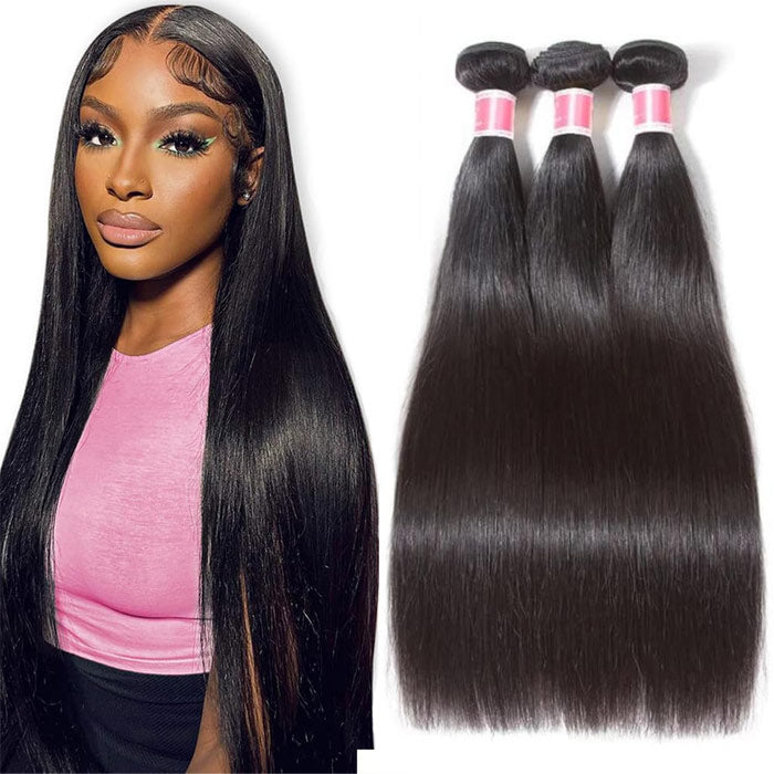 Straight Virgin Human Hair 3 Bundles 100% Unprocessed Virgin Human Hai ...