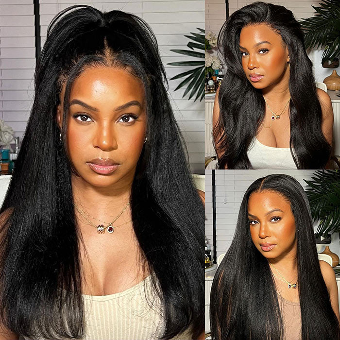 Yaki Straight Glueless Wig Pre Plucked 8x5 Pre Cut HD Lace Put On Go H ...