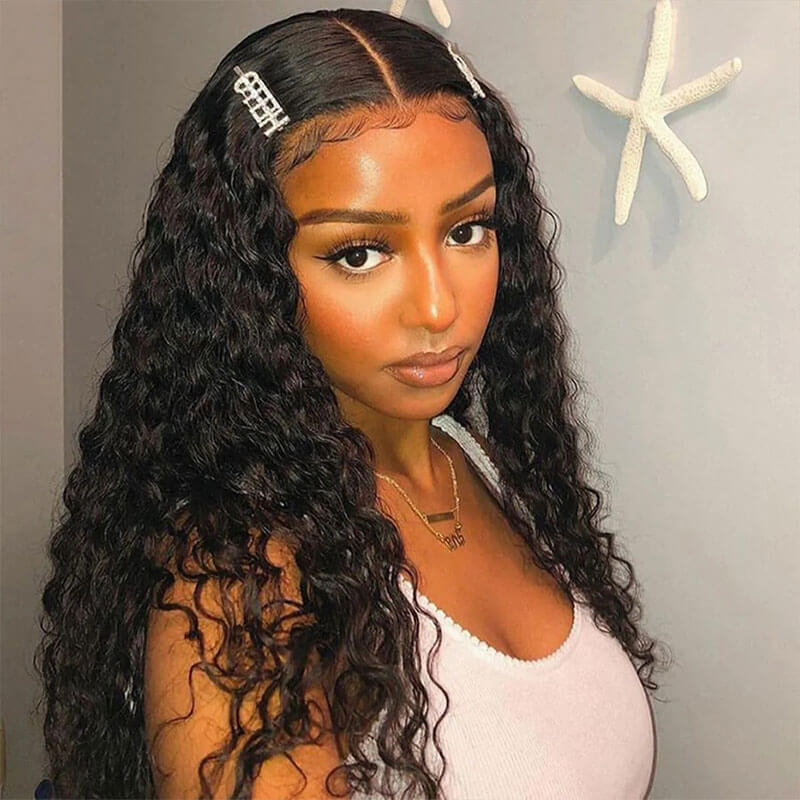 HD Transparent Lace Closure Wigs Pre Plucked Water Wave 5*5 Closure Wi ...