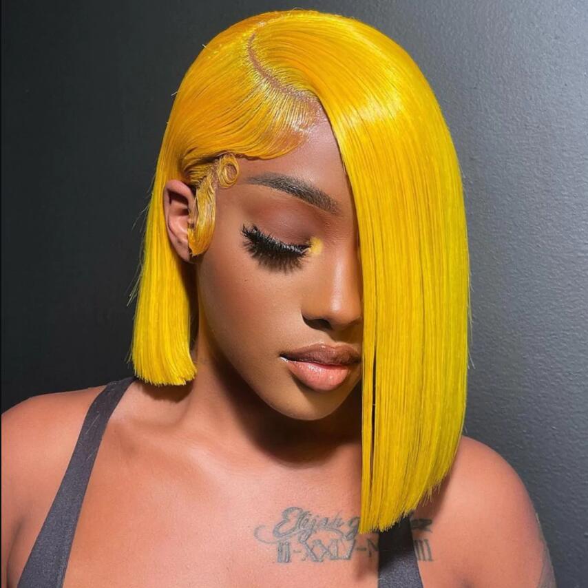 Yellow Short Cut Bob Wig 13x4 HD Lace Front Wigs Pre Plucked Glueless ...